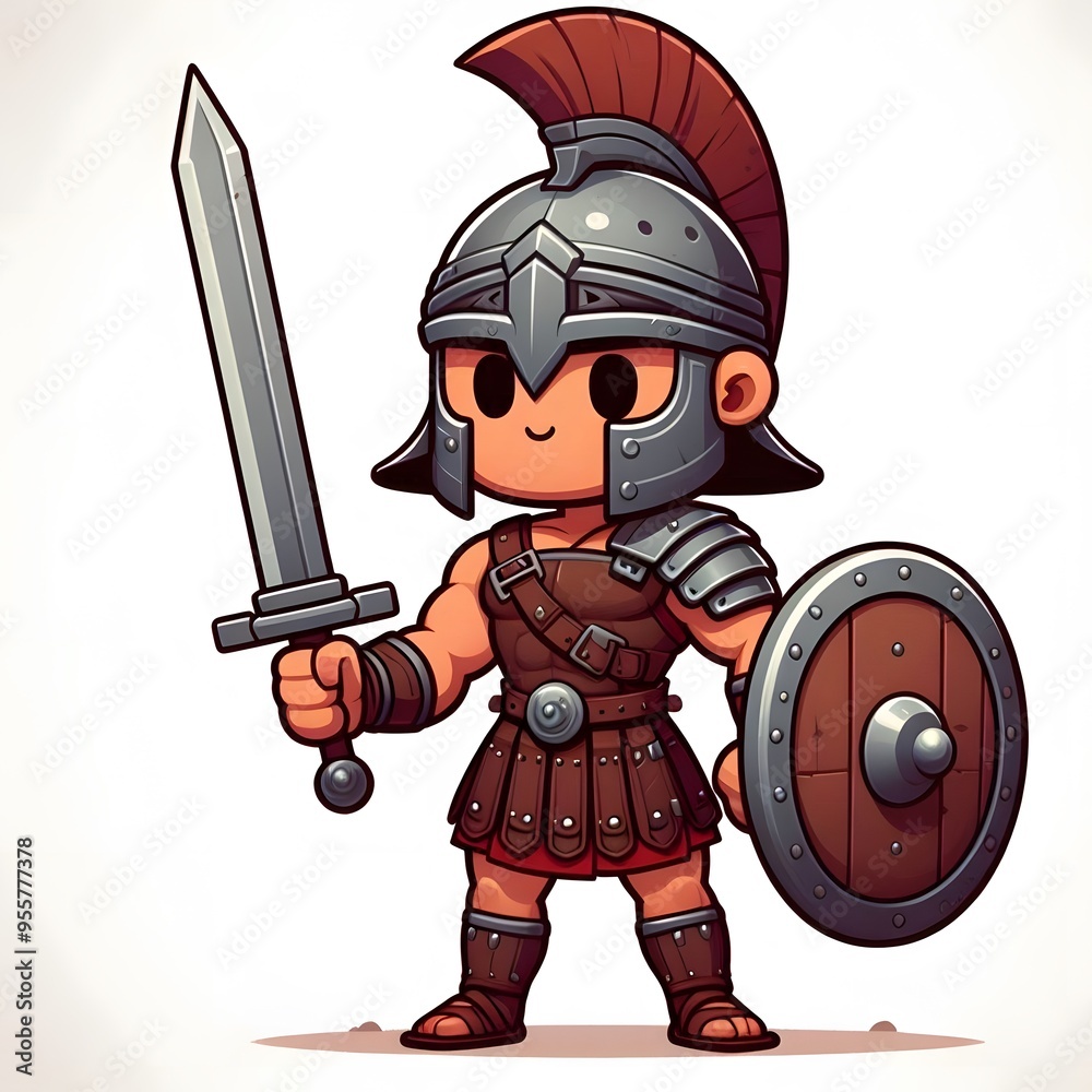 Cartoon Spartan Warrior Clipart - Cute Gladiator Character with Sword ...