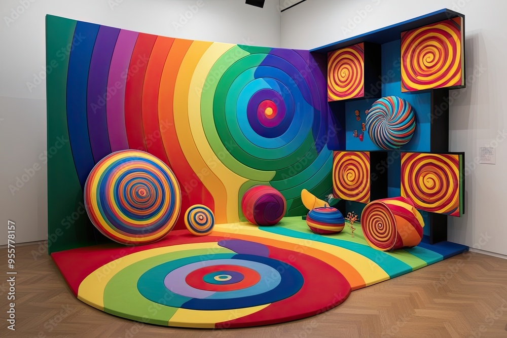 Colorful 3D Tableau Featuring Spiraling Motifs and Lively Visuals Stock ...