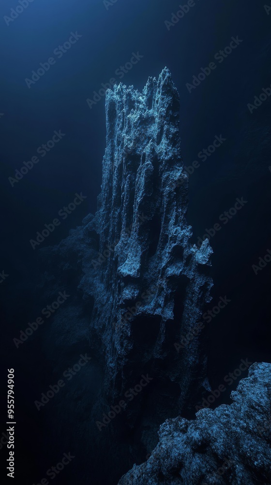 The image explores the dark depths of the Mariana Trench, with steep ...