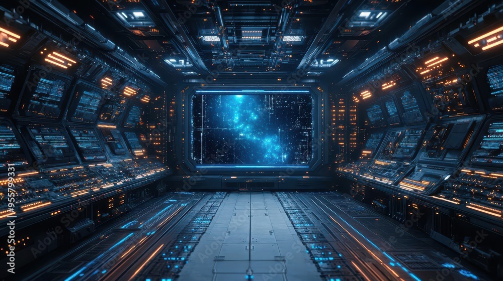 futuristic virtual tv studio with holographic displays and augmented ...