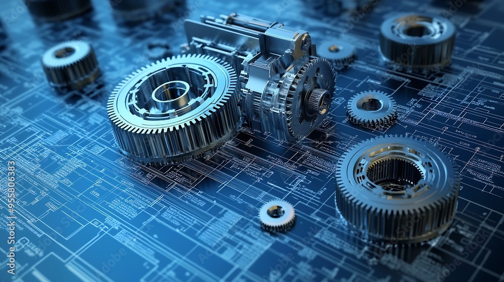 Mechanical blueprint gears cogs and detailed engineering specifications ...