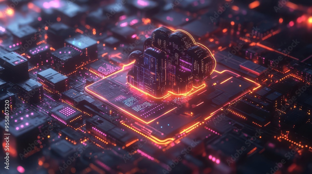 Isometric Big Data Analysis And Cybersecurity Concept 3d Illustration Of Data Center Servers