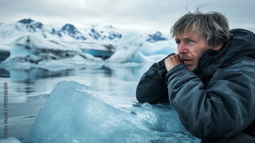 Climate change, warming, melting glaciers, rising sea levels, ice water ...