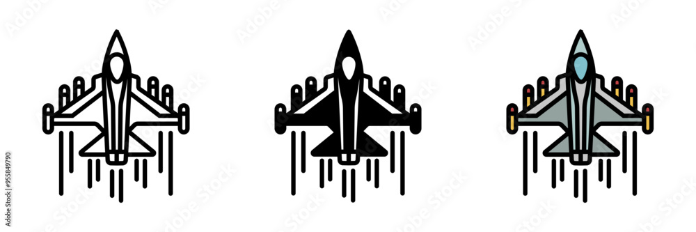 Fighter Jet icon, A fast, agile military aircraft designed for air-to ...