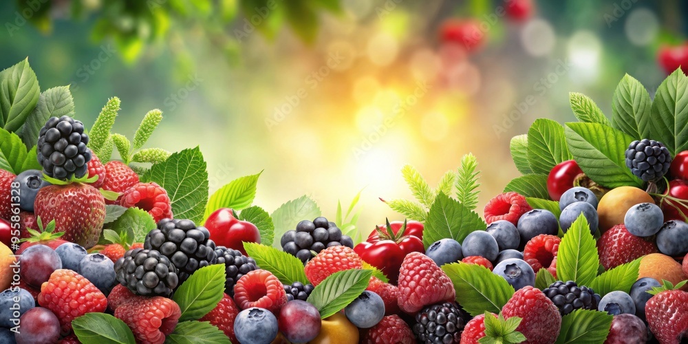 ภาพประกอบสต็อก Fruits of the forest background in ultra realistic ...