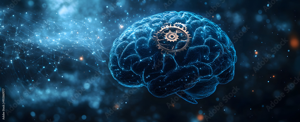 “A Blue Brain with Gears and Cogs Inside It, Representing Complex ...