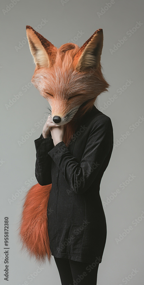 Character with a fox head in a surreal portrait photography, fake ...