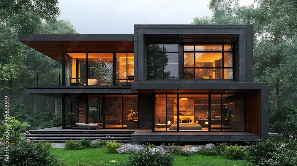 Architectural blueprint of modern house with detailed floor plans and ...