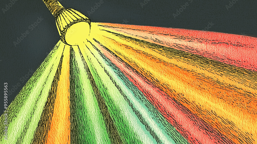 Multi-colored spectrum of light emitting from a single bulb among a ...