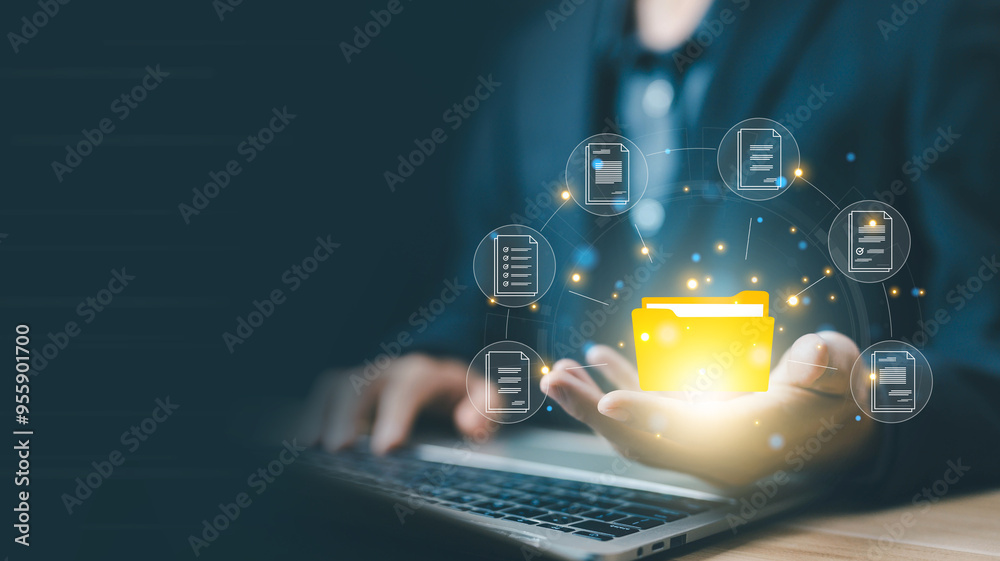 manages document data on a laptop. document files digital electronic ...