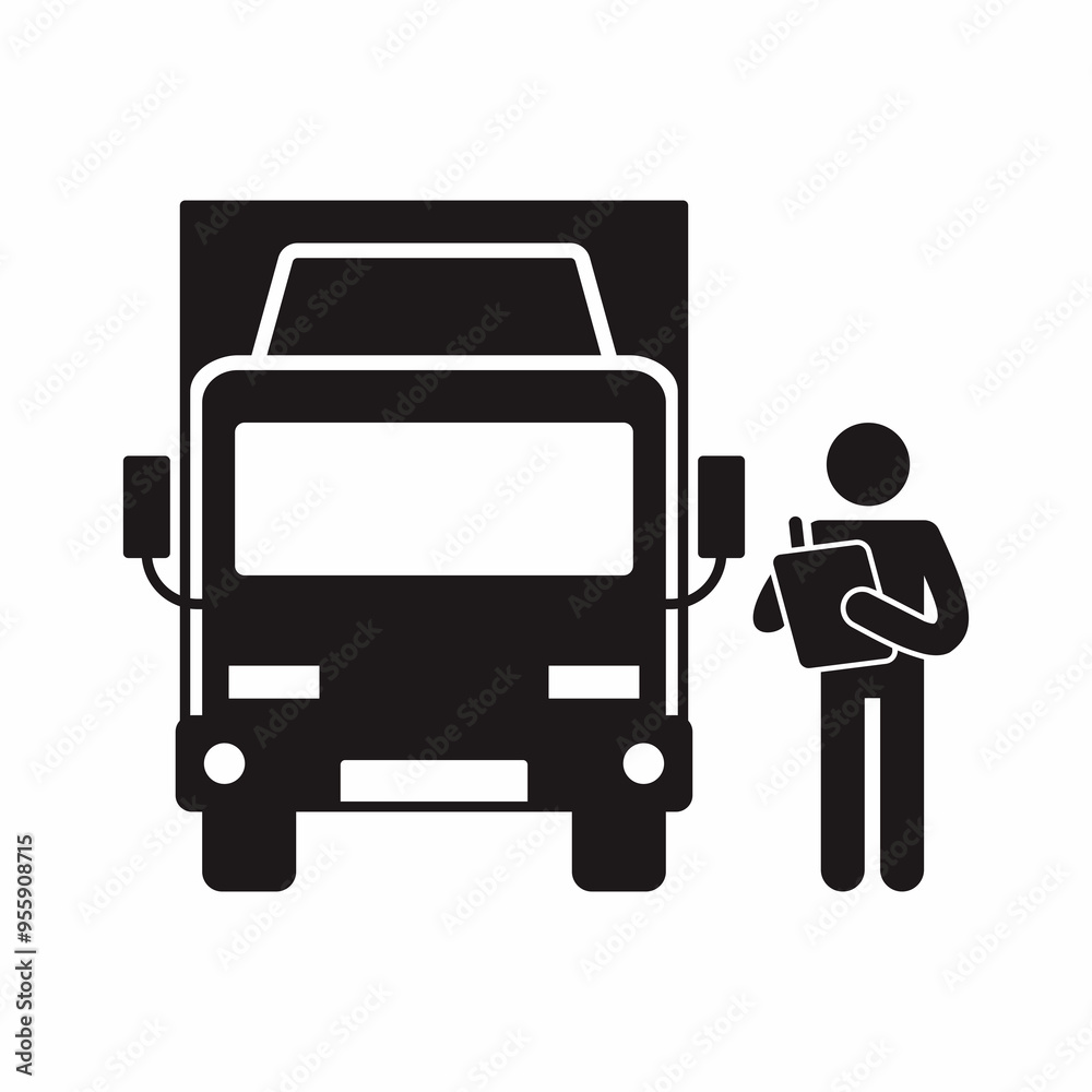 Black and white stick figure of a person conduct safety inspection for ...