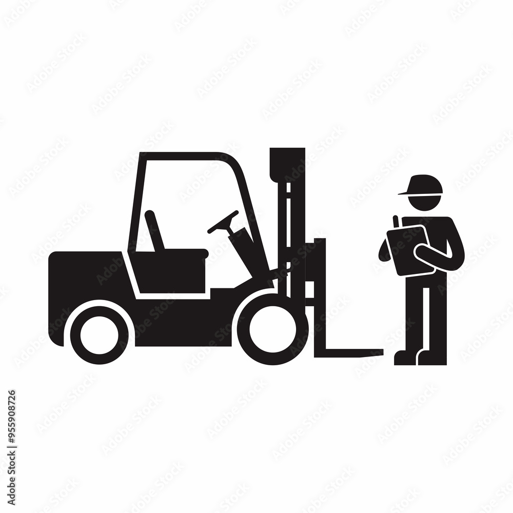 Black and white stick figure of a person conduct safety inspection for ...