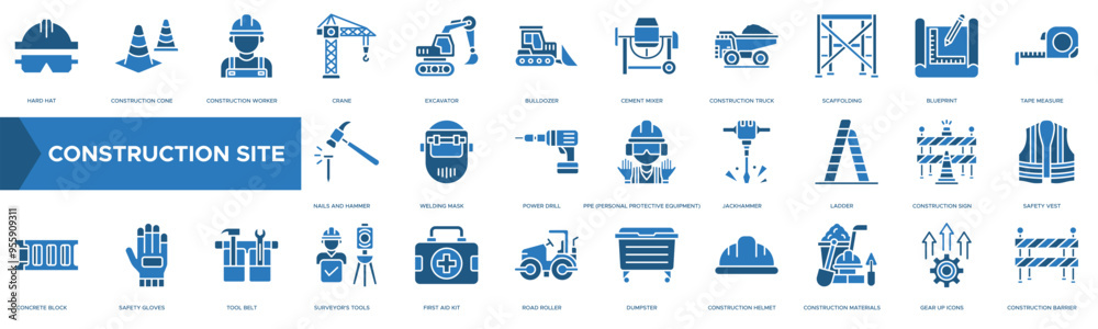 Construction Site icon. Hard Hat, Construction Cone, Construction ...