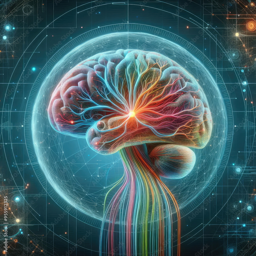 3D Illustration of human brain nerve tracts based on magnetic resonance ...