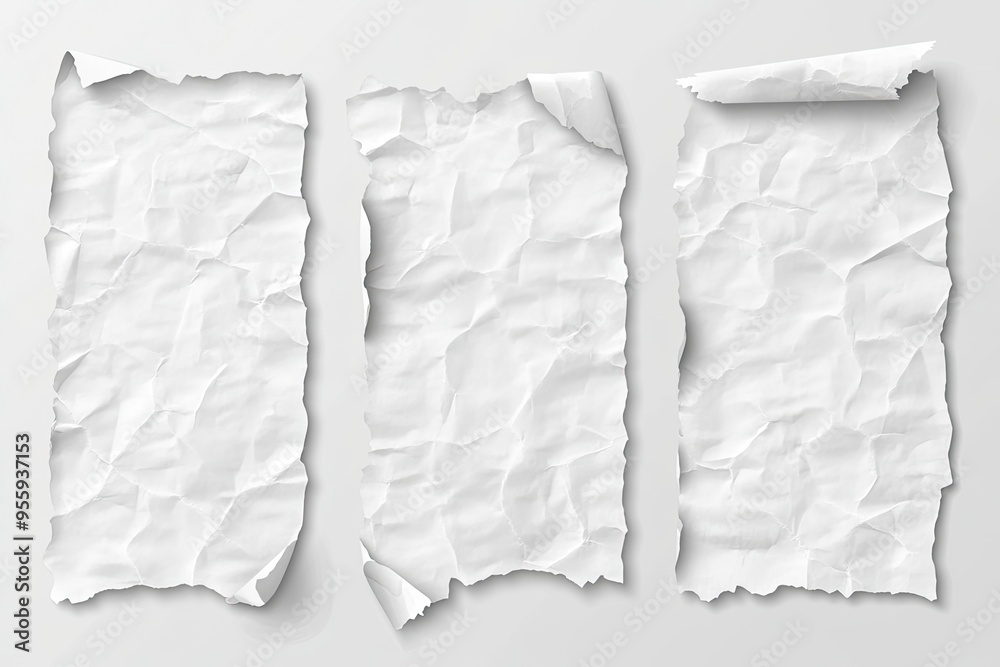 torn blank pages with uneven texture edges. set of ripped white paper ...