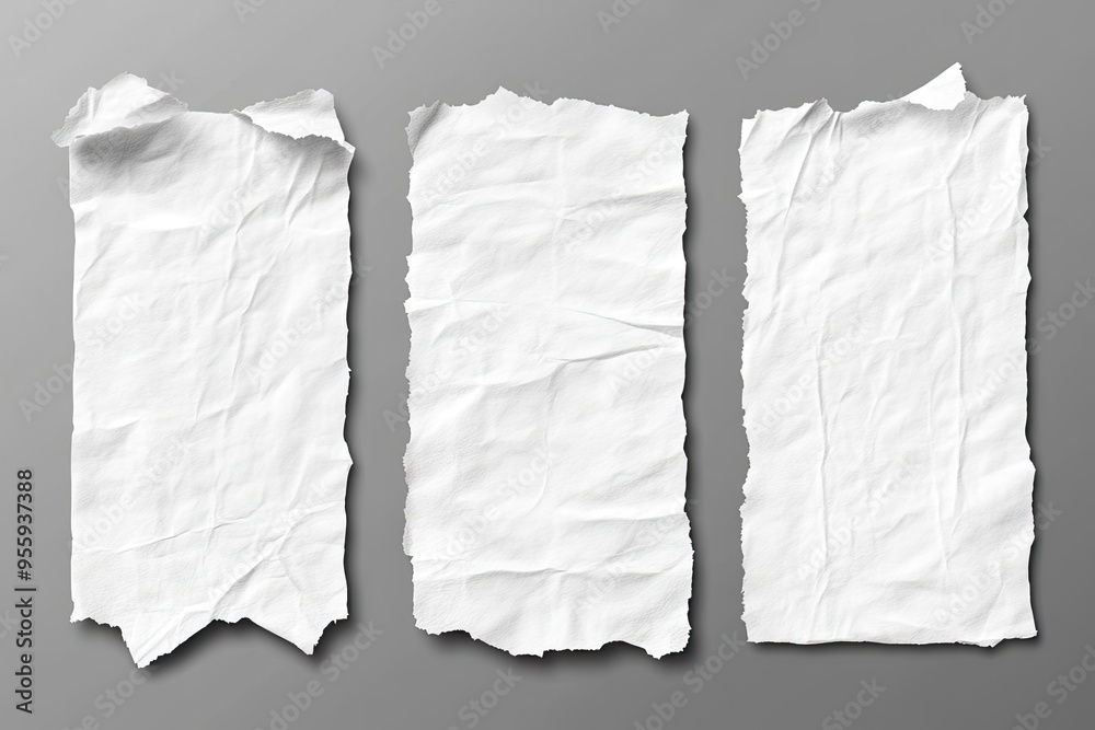 torn blank pages with uneven texture edges. set of ripped white paper ...