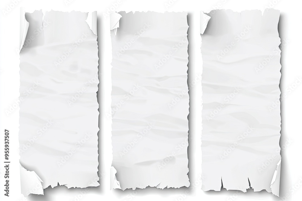 torn blank pages with uneven texture edges. set of ripped white paper ...