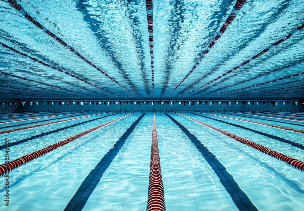 Underwater View of an Olympic Swimming Pool Capturing Lane Markers from ...