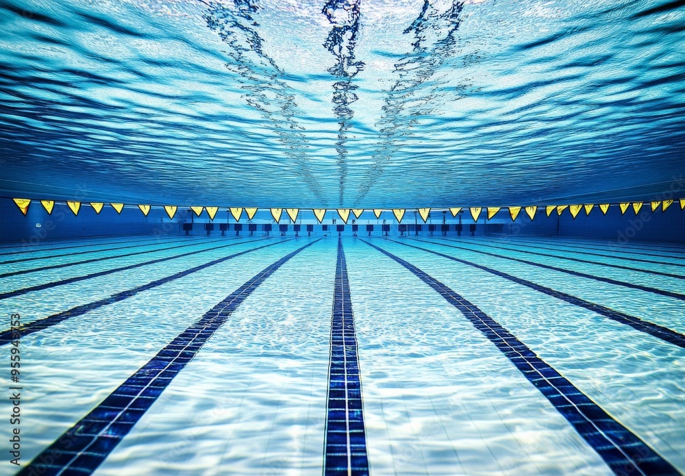 Underwater View of an Olympic Swimming Pool Capturing Lane Markers from ...