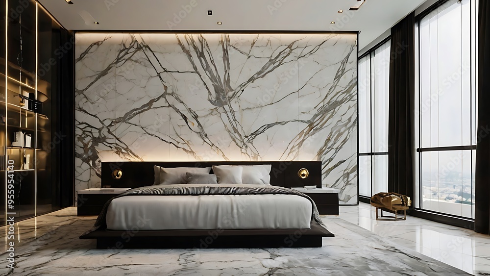 Premium modern bedroom interior design with marble tiles. premium ...