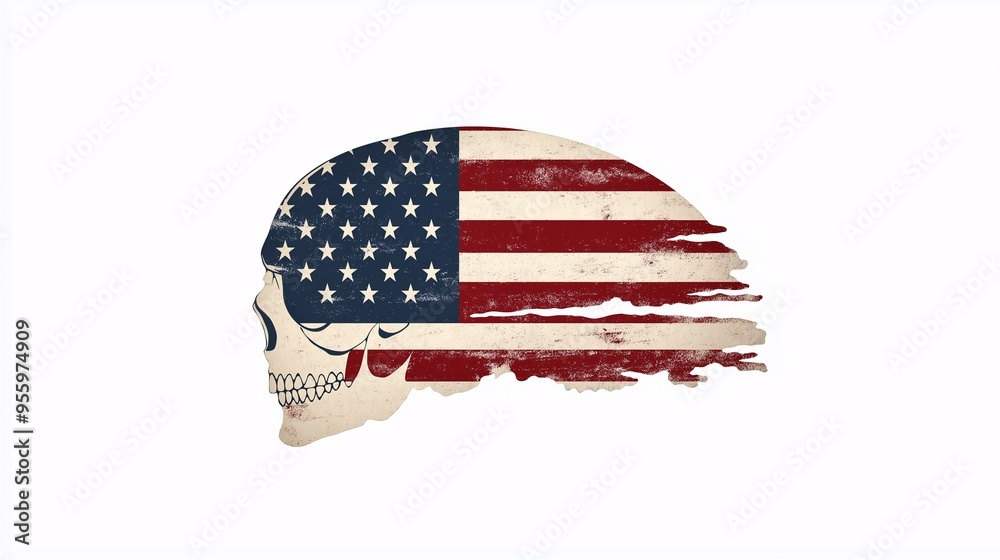 American Skull: A vintage-inspired illustration of a skull with the ...