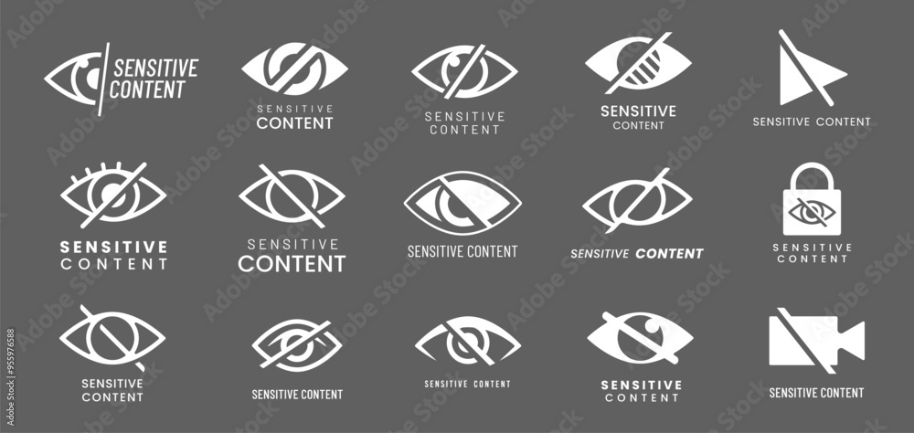 Sensitive content icons. Vector warning censor eye signs of photo and ...