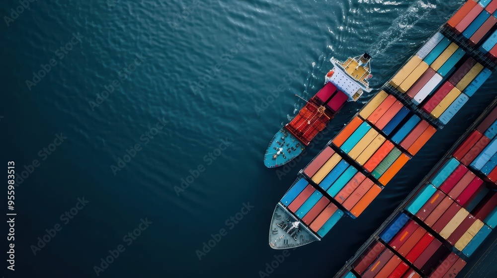 Aerial View of Cargo Ships and Colorful Containers in a Busy Shipping ...