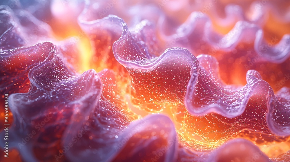The human stomach depicted in a soft, photorealistic style, with light ...