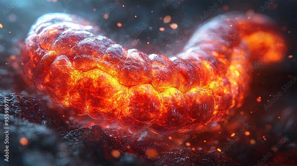 A medical illustration of the human stomach, carefully rendered with ...