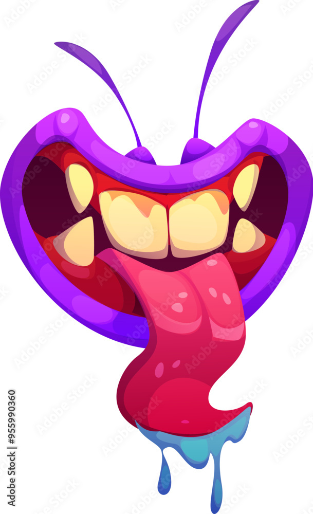 Halloween monster mouth with drool jaws and saliva tongue. Cartoon ...