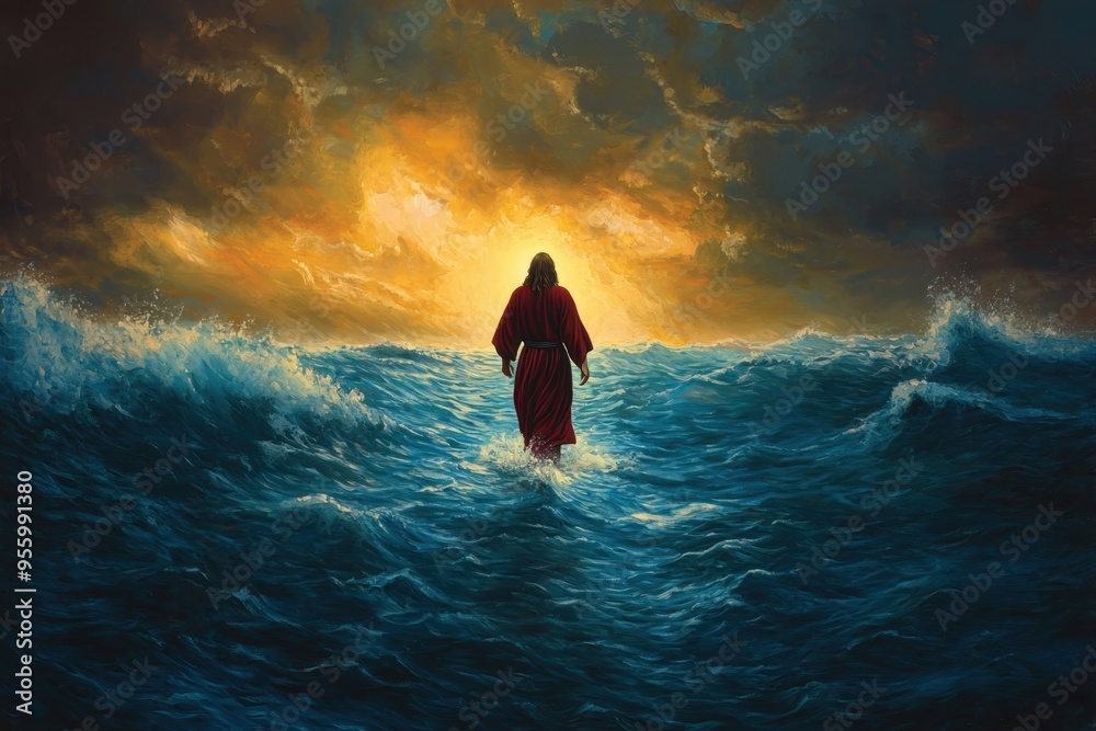 Christian depiction of Jesus Christ walking on water, exploring the ...