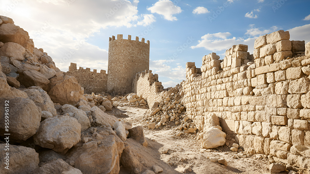 Destruction of Jericho Crumbling medieval castle fort walls Biblical ...