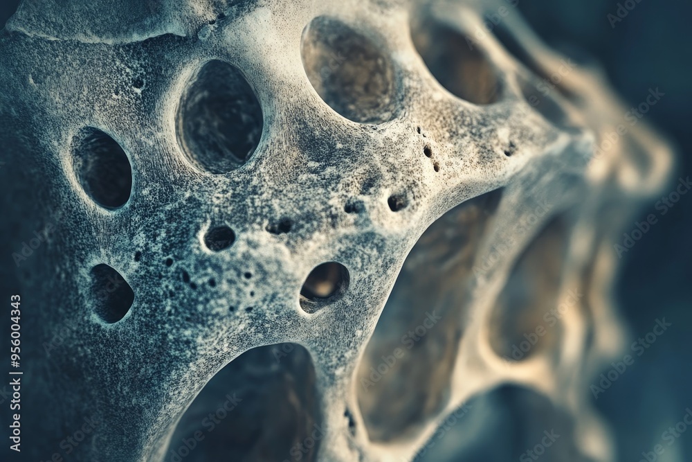 A macro photograph capturing the intricate, porous structure of bone ...