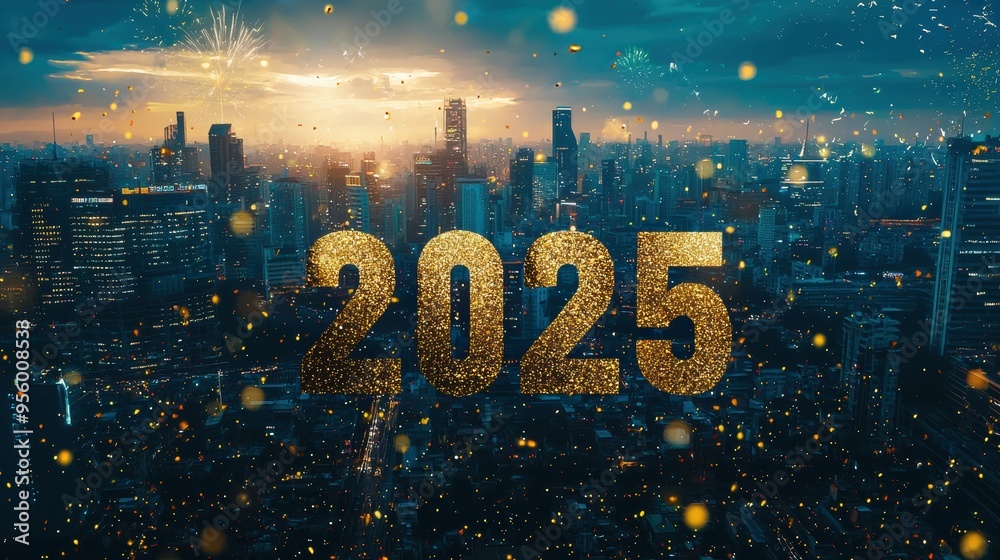2h a golden new year's number text "2025" with gold glitter and ...