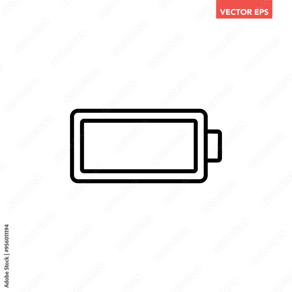 Single black battery indicator line icon, simple full power flat design ...