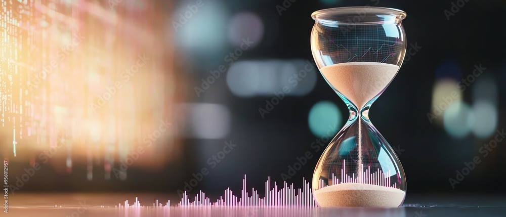 Hourglass with digital data integration symbolizes the convergence of ...