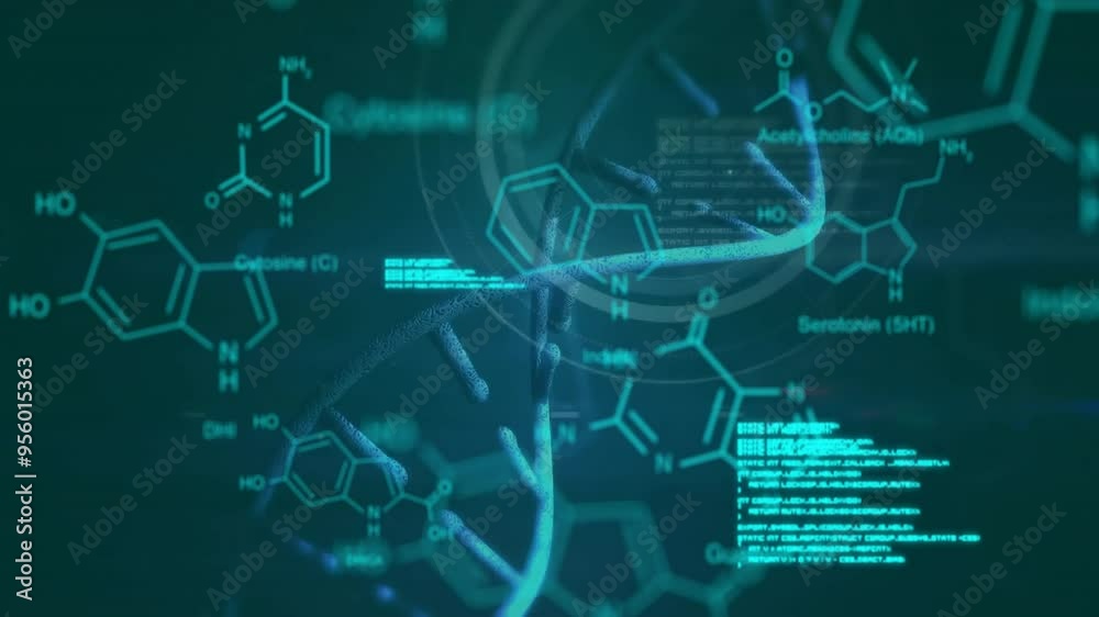 Chemical structures and molecular formulas animation over scientific ...