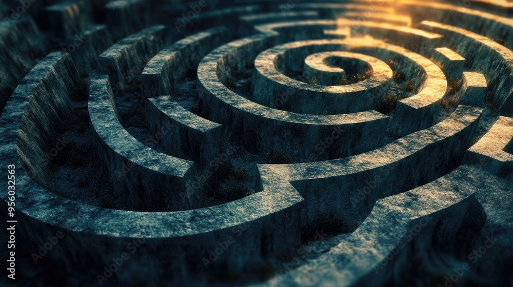 Labyrinth Concept with Entry and Exit Points Navigate the Path Abstract Representation of ...