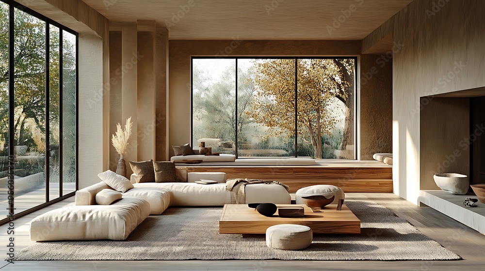 Scandinavian living room with a clutter-free design, hidden storage ...