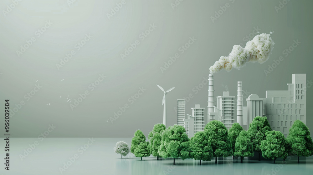 Green Future Factory With Smoke Transformed By Trees Stock Illustration ...