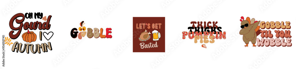 Simple Retro Thanksgiving Fall Bundle Labels And Badges, Invitation ...