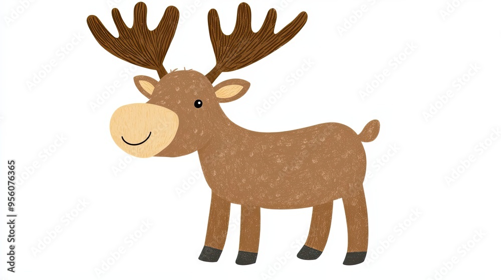 Cartoon Illustration of a Brown Moose with Large Antlers Stock ...