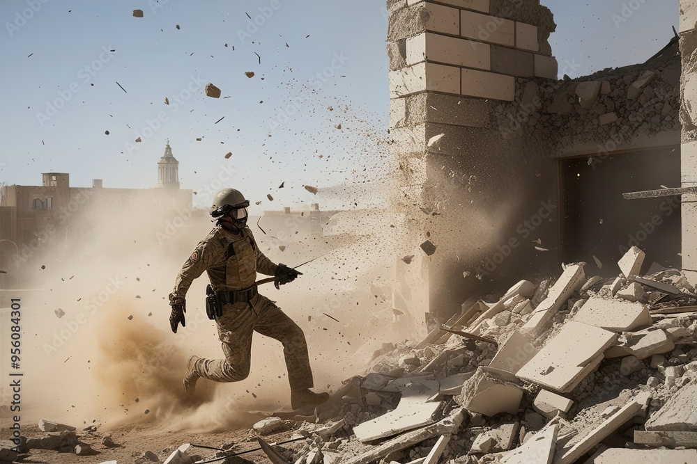 Flying Debris and Shrapnel from Broken Masonry Dust Stock Illustration ...