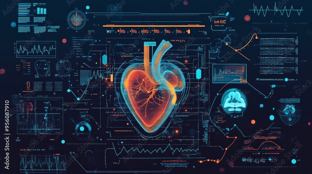 A detailed diagram of a heart monitor displaying various heart rhythms ...