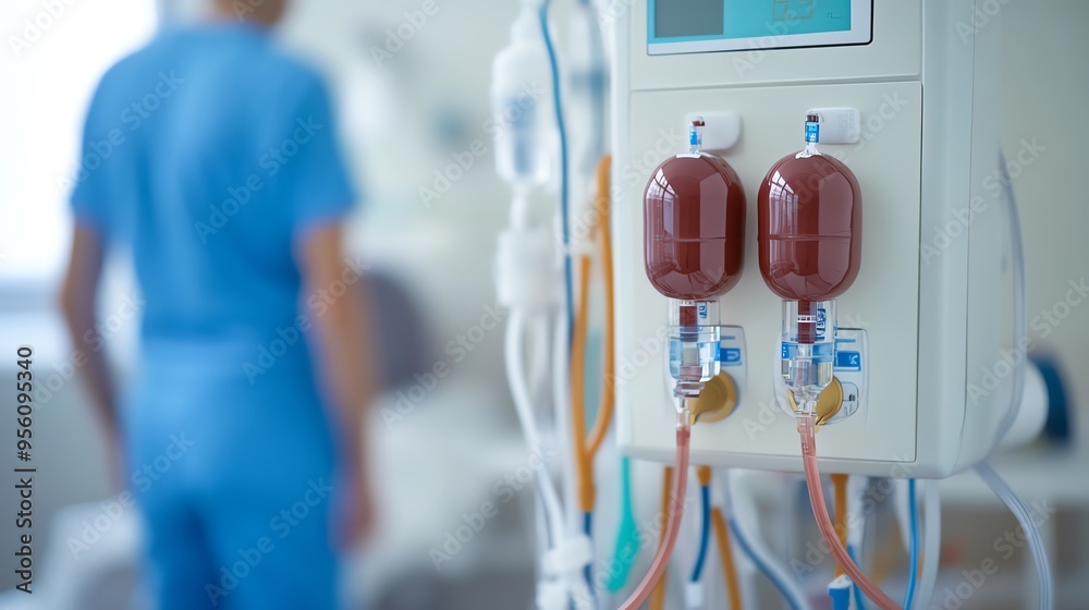 The process of kidney dialysis, illustrating the removal of waste and ...
