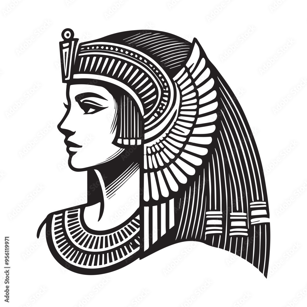 Egyptian Clipart Design - Cleopatra Side Profile Vector illustration in ...