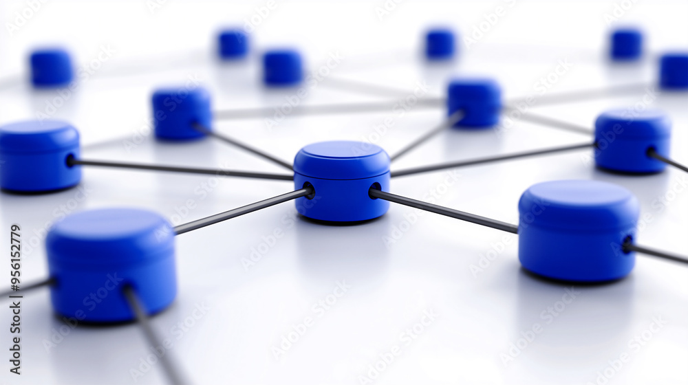 3d Social networking blue plastic nodes background, interconnected by ...