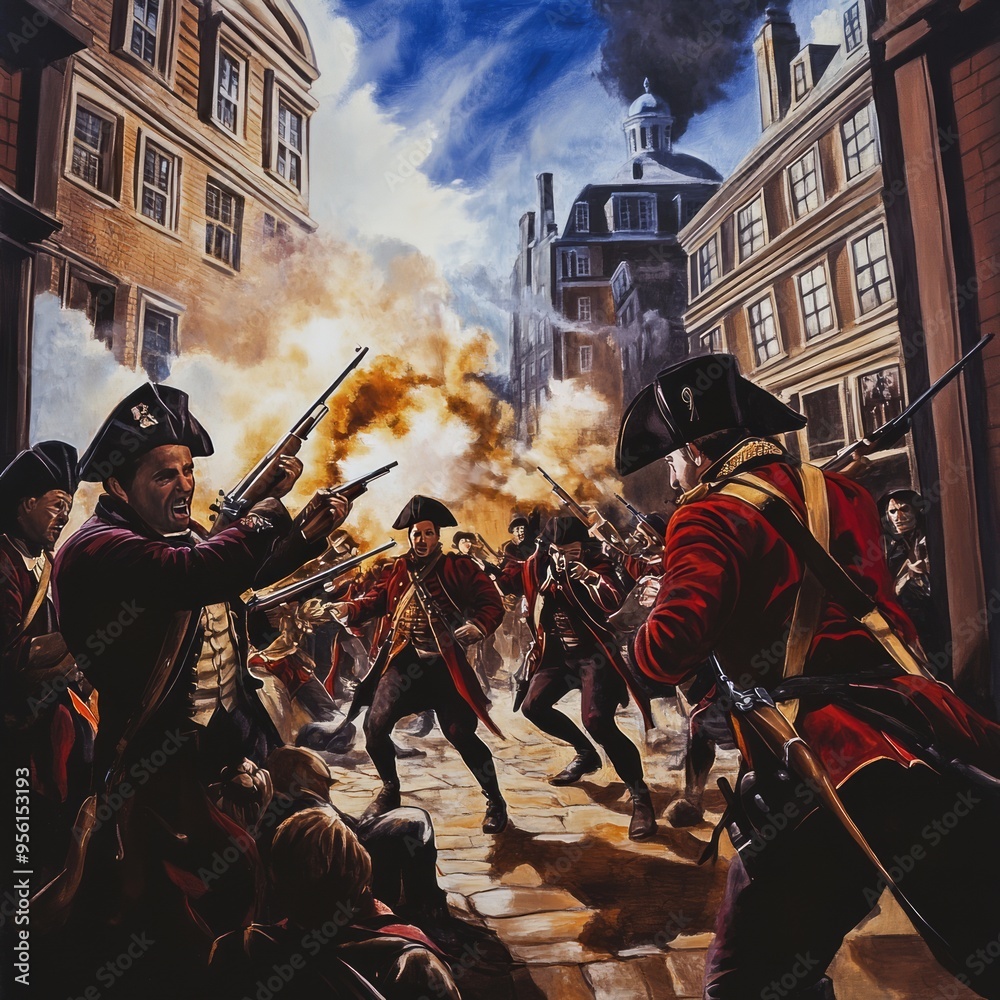 Fotografía A dramatic depiction of the Boston Massacre, a pivotal event ...
