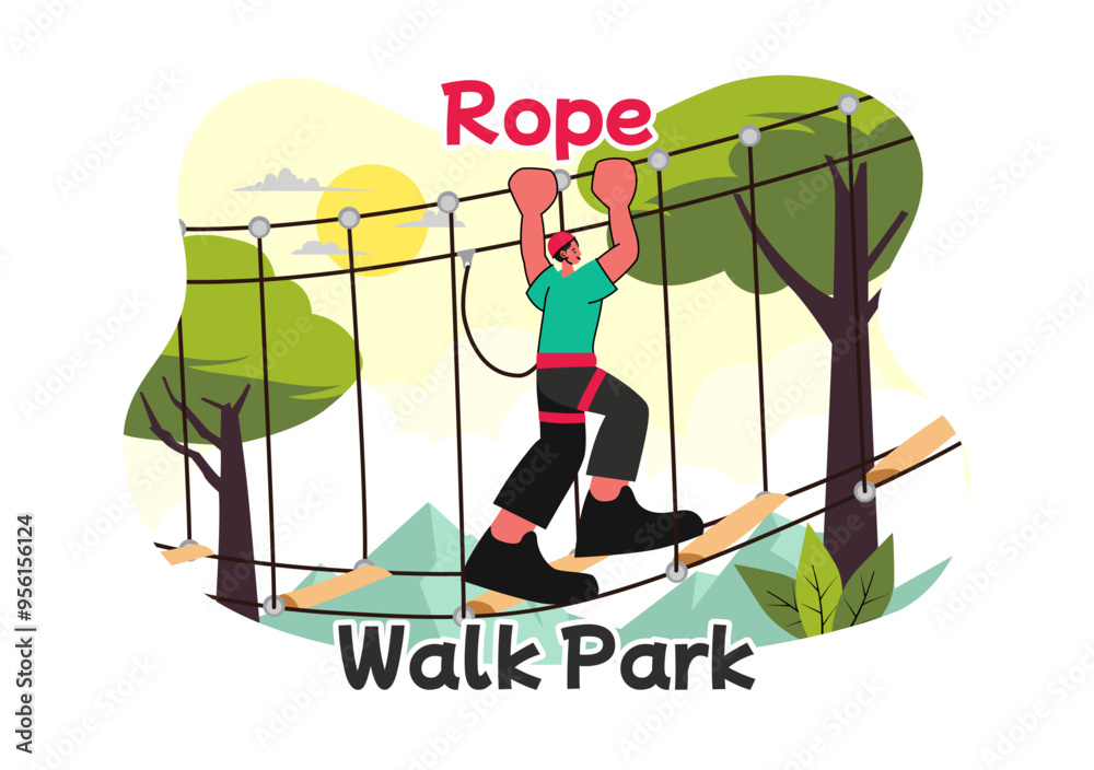 Rope Walk Park Vector Illustration of an Adventure Activity for ...