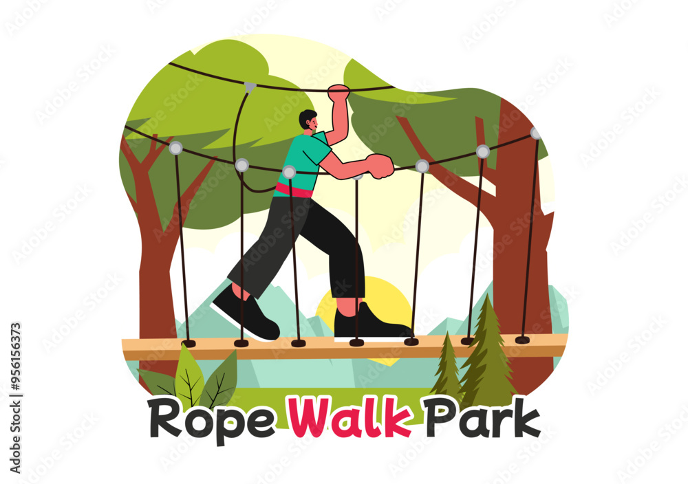 Rope Walk Park Vector Illustration of an Adventure Activity for ...